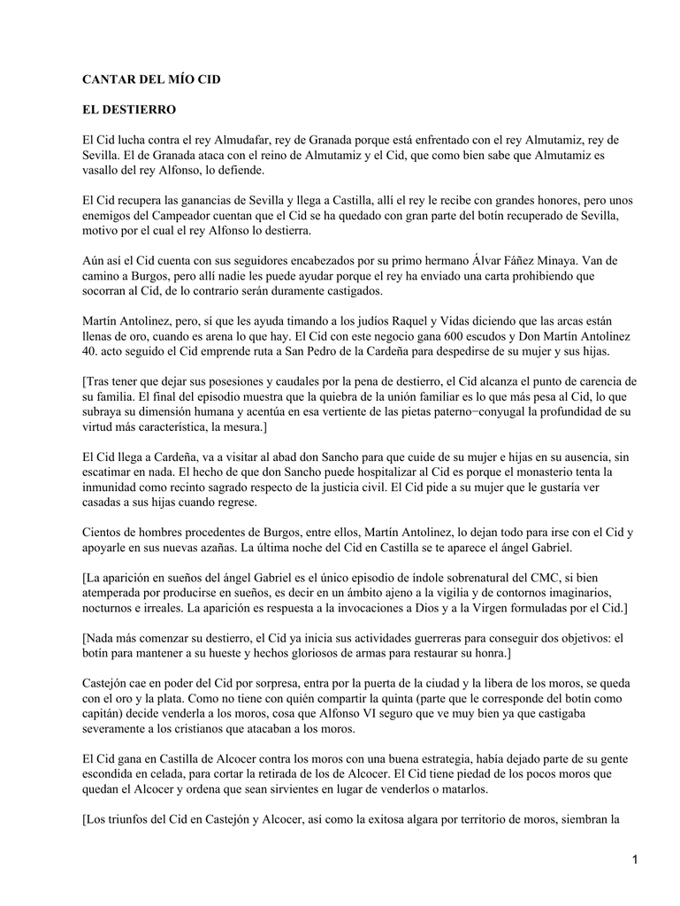 CANTAR DEL MÍO CID EL DESTIERRO