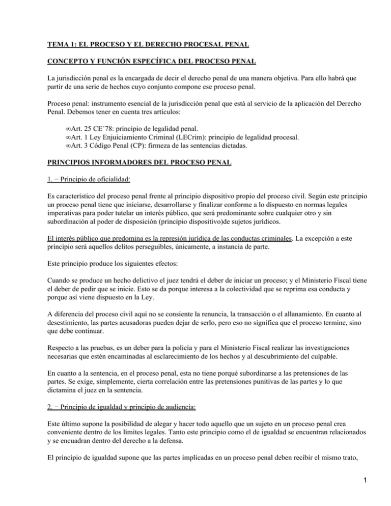 TEMA 1: EL PROCESO Y EL DERECHO PROCESAL PENAL