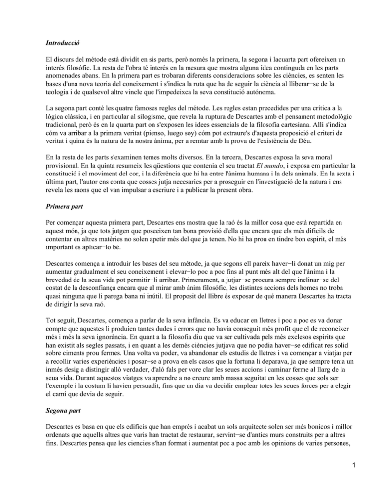 Discurs del metodo; Descartes