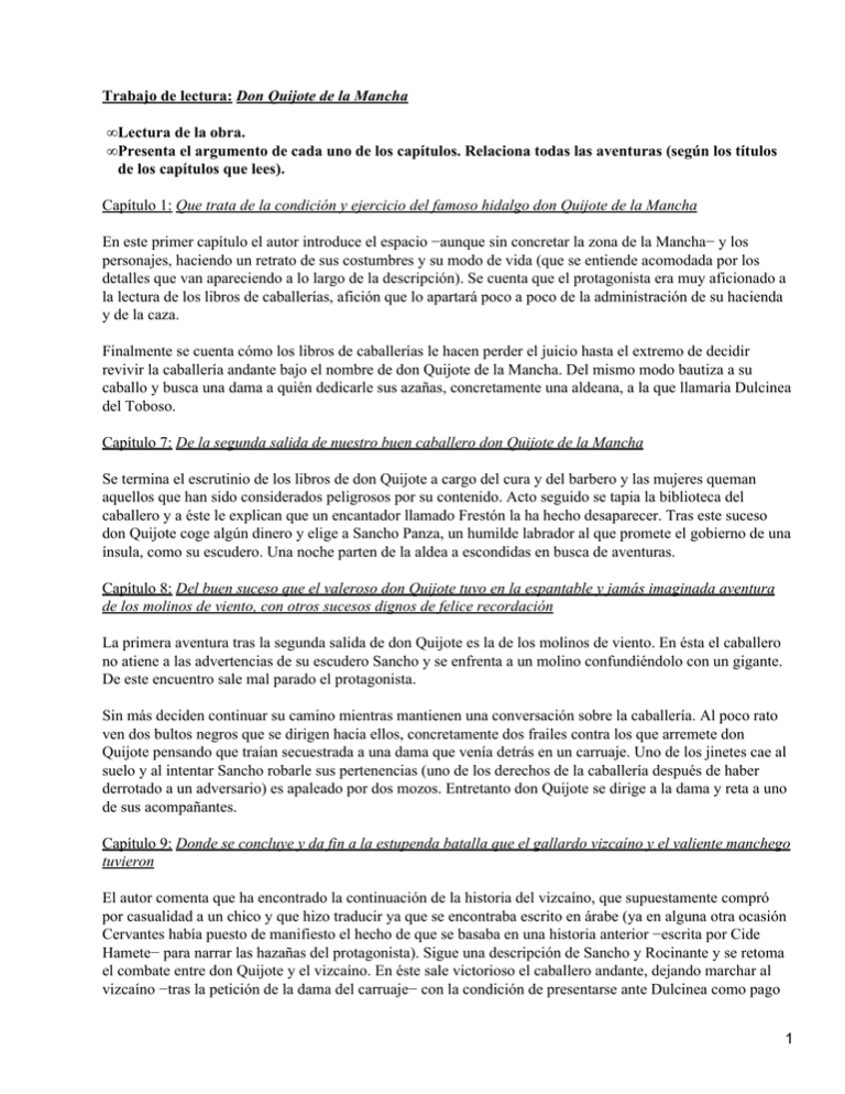 Don Quijote de la Mancha Lectura de la obra.