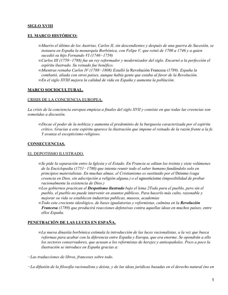 SIGLO XVIII EL MARCO HISTÓRICO: