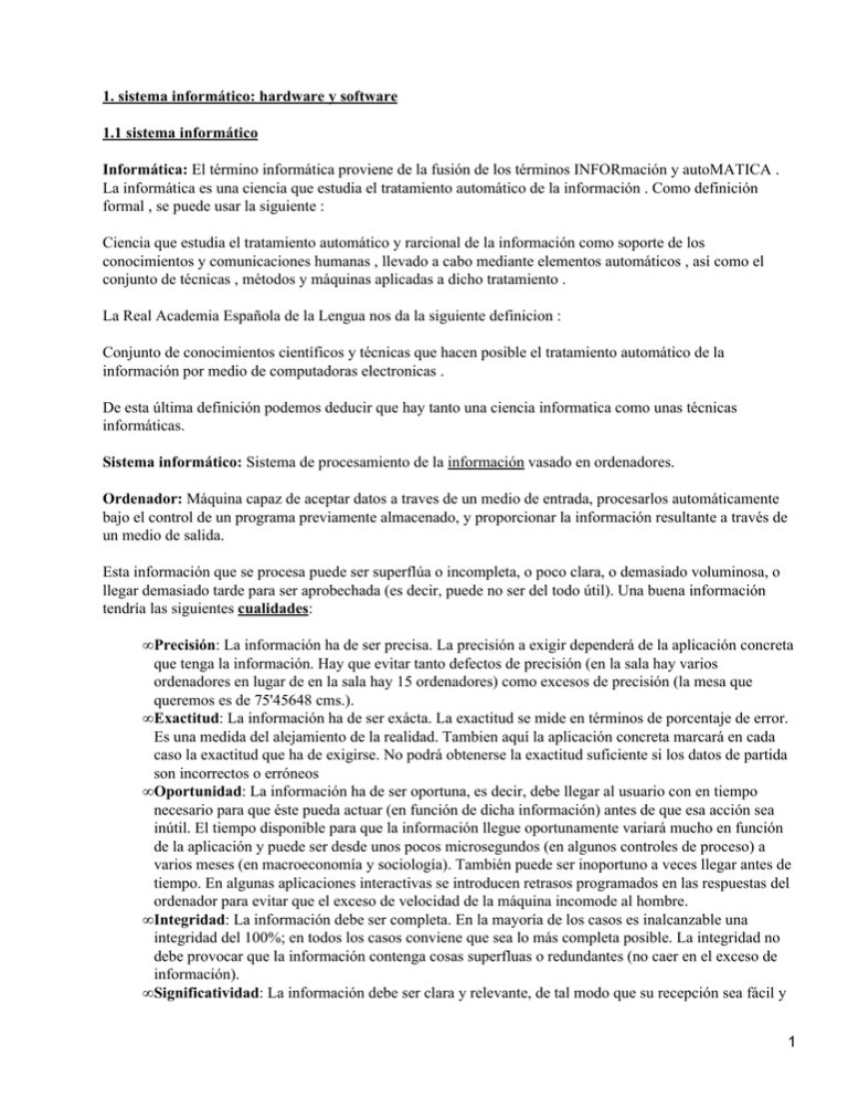 Hardware y Software: sistema informático