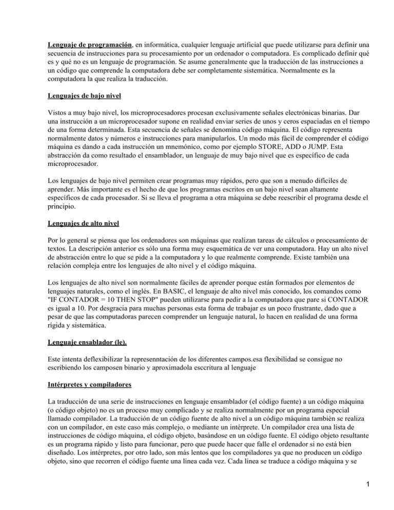 Introducción a los lenguajes de Programación