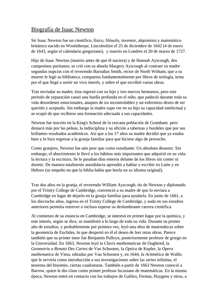 Biografía de Isaac Newton