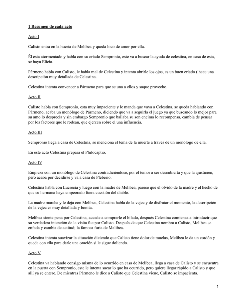 1 Resumen de cada acto Acto I 1 Resumen de cada acto Acto I