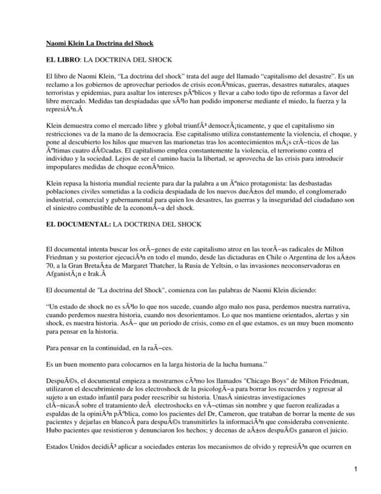 La Doctrina del Shock; Naomi Klein