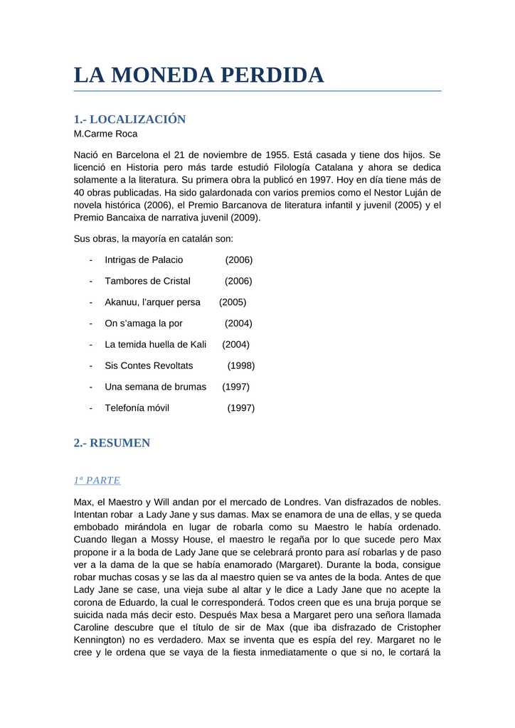 La moneda perdida; Carme Roca