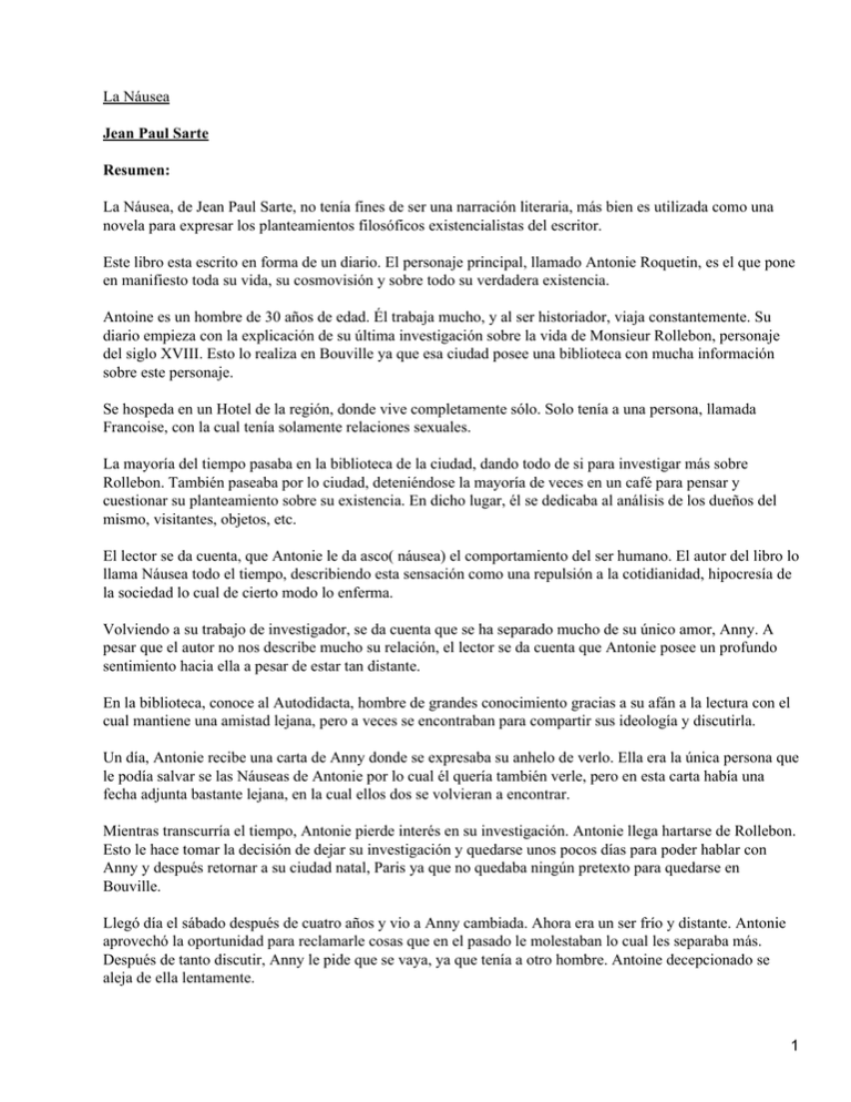La náusea; Jean Paul Sartre