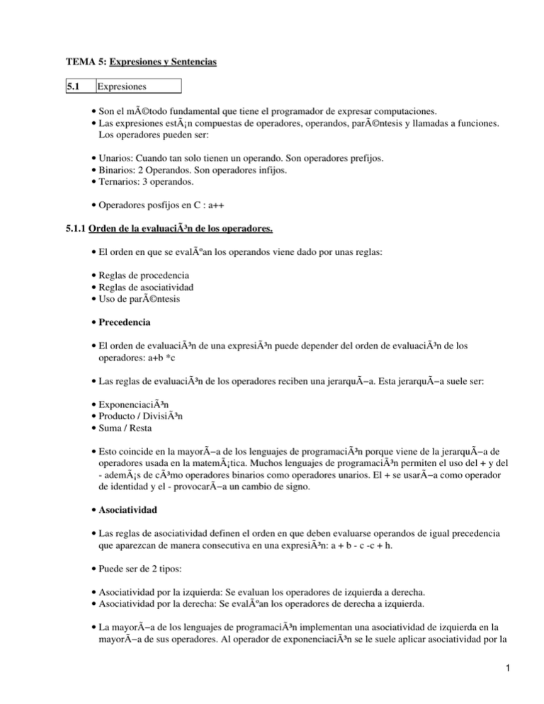 Lenguaje de programación. Expresiones y sentencias