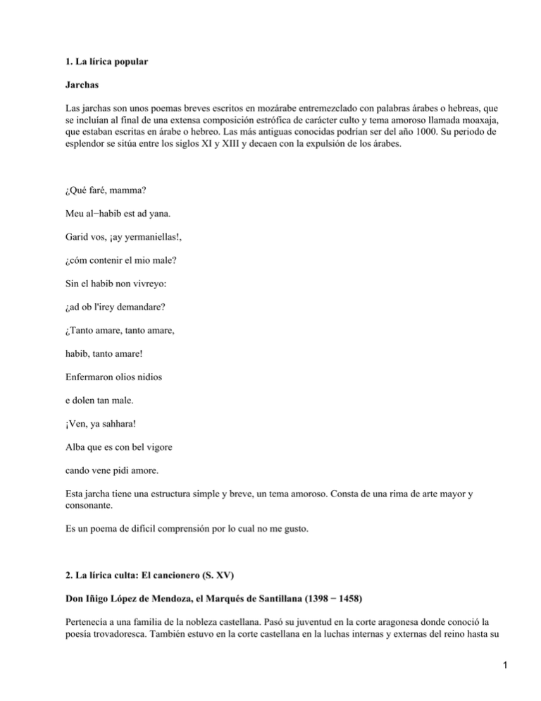 1. La lírica popular Jarchas