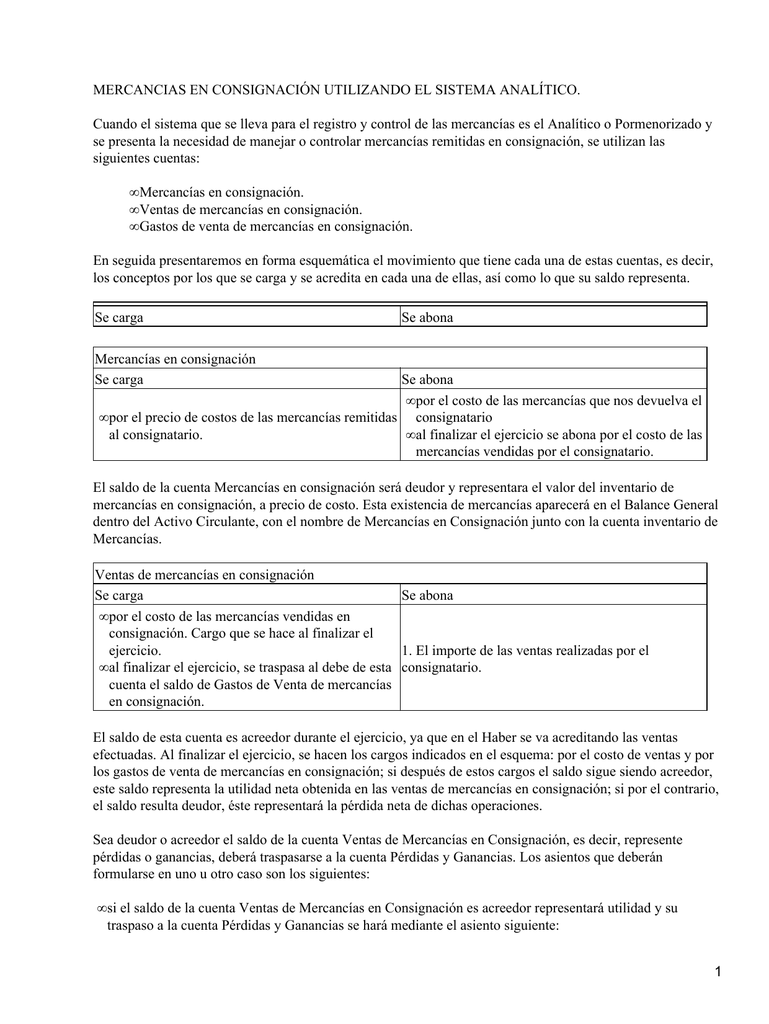 Mercancías en consignación