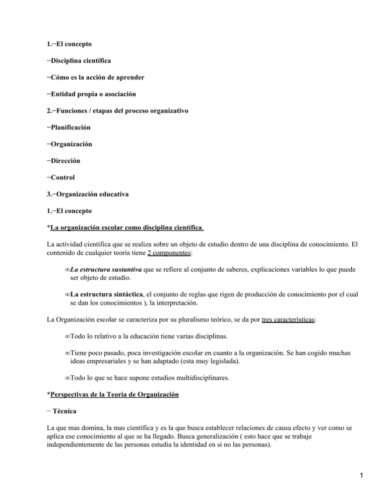 1.−El concepto −Disciplina científica −Cómo es la acción de aprender