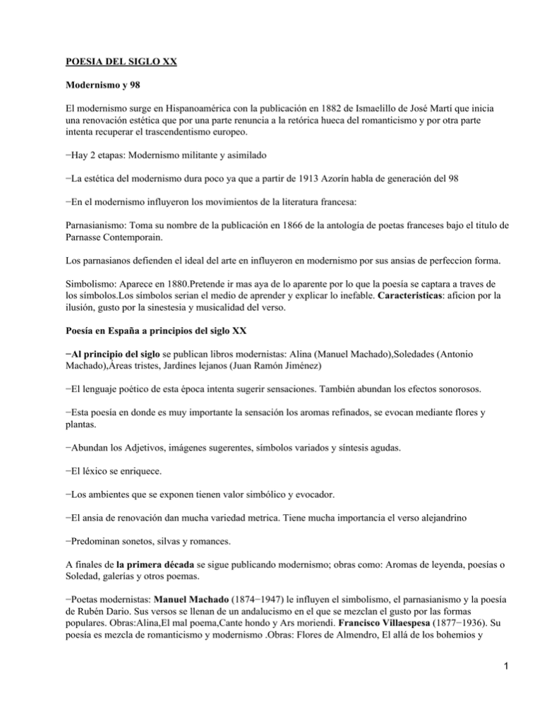Poesía del Siglo XX. Modernismo