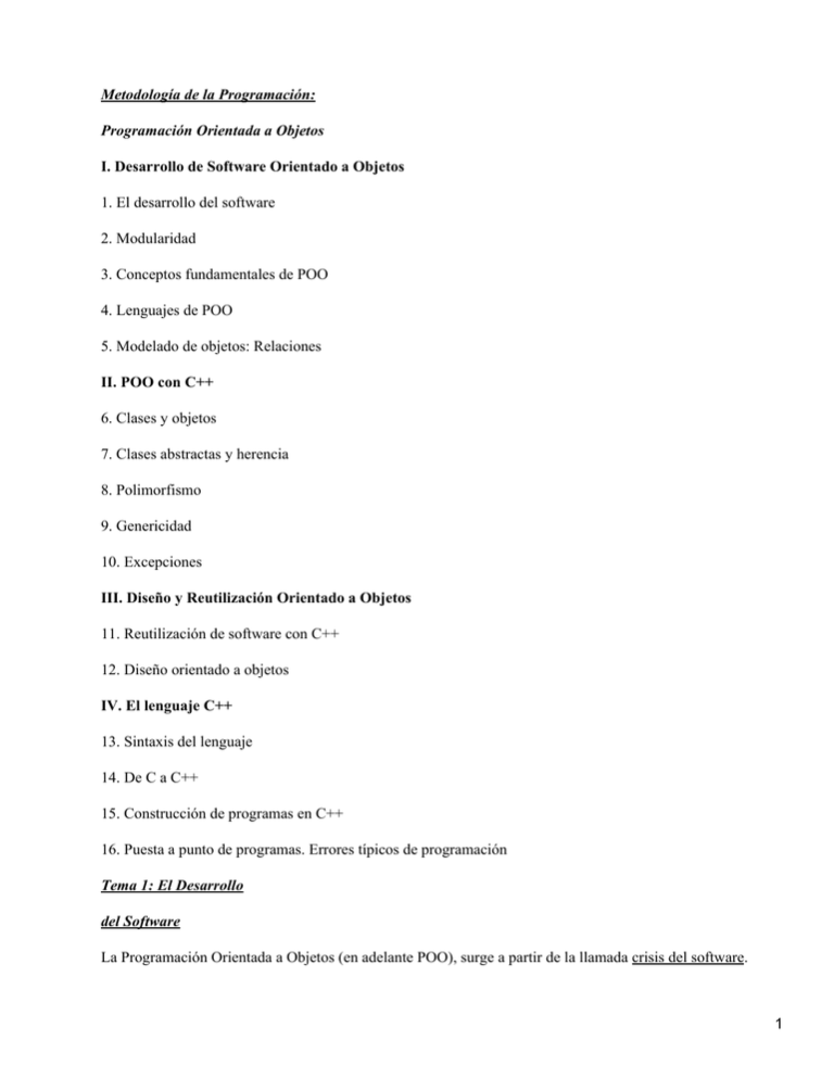 Metodología de la Programación: Programación Orientada a Objetos