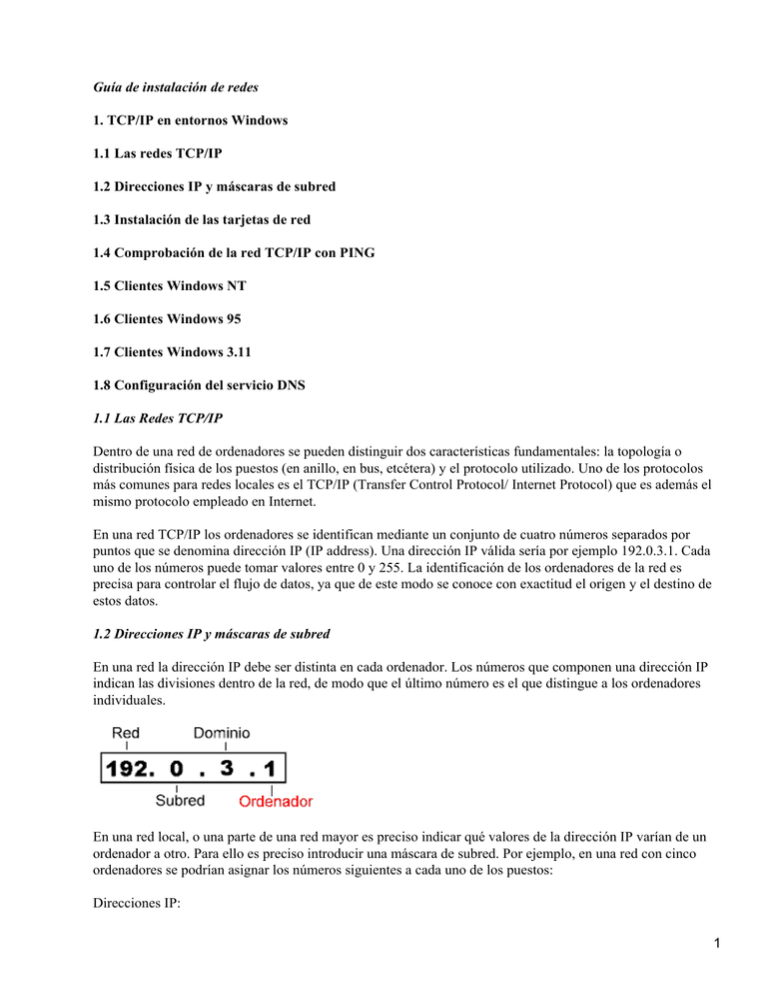 Guía de instalación de redes 1. TCP/IP en entornos Windows
