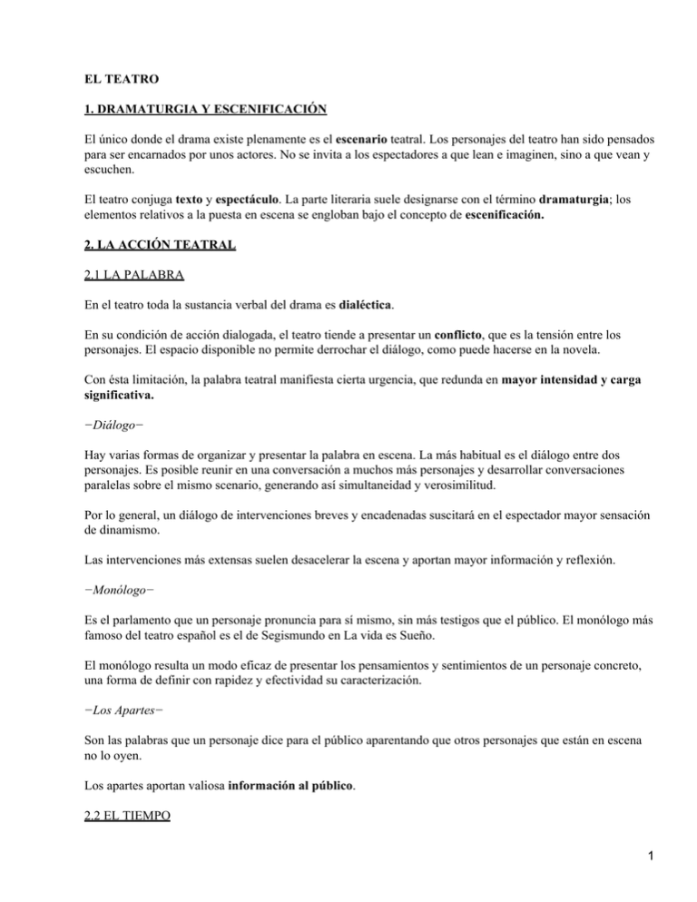 EL TEATRO 1. DRAMATURGIA Y ESCENIFICACIÓN escenario
