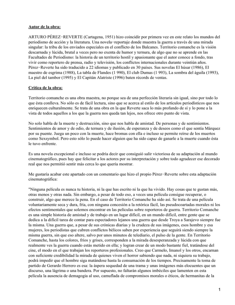 Territorio comanche; Arturo Pérez-Reverte