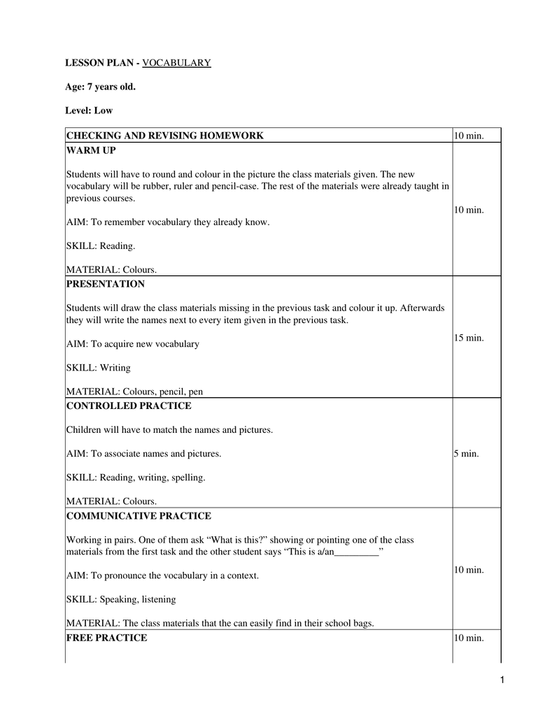 Lesson Plan Traditional Lesson Plan Vocabulary Gambaran