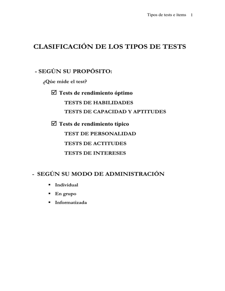 Clasificación de los tipo test