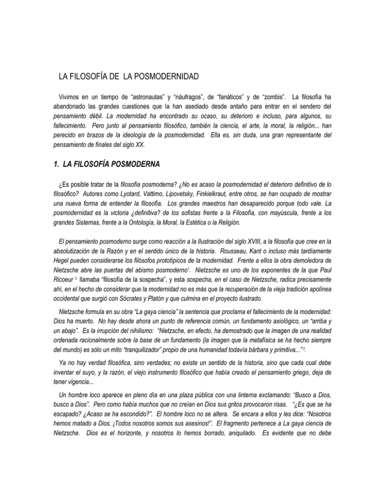 LA FILOSOFÍA DE LA POSMODERNIDAD