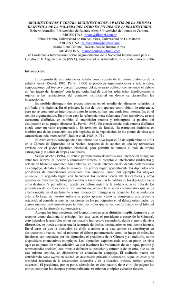 Argumentación y contraargumentación a partir de la retoma