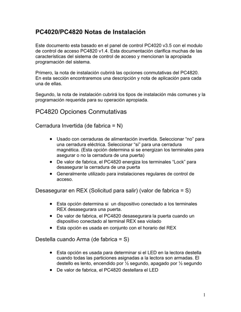 PC4020/PC4820 Notas de Instalación