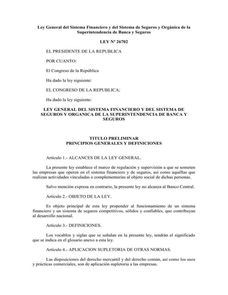 Ley General del Sistema Financiero y del Sistema de