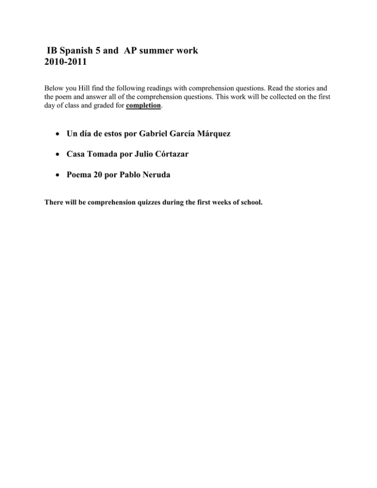 Spanish 5 IB/ AP summer work