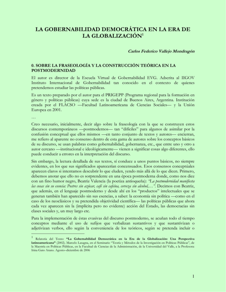 LA GOBERNABILIDAD DEMOCRÁTICA EN LA ERA DE LA