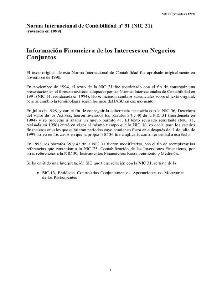 Norma Internacional de Contabilidad NIC 31