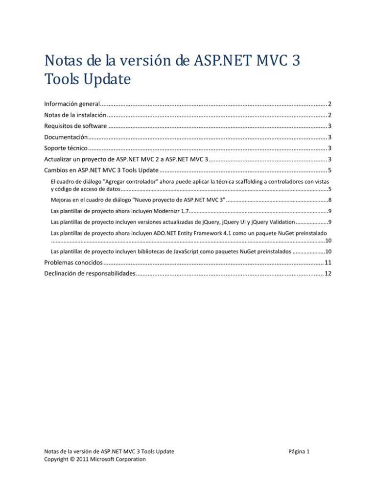 Cambios en ASP.NET MVC 3 Tools Update