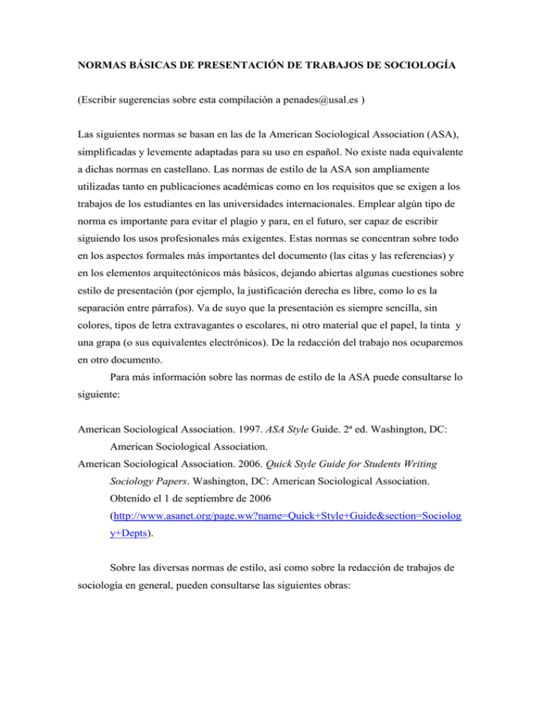 Normas básicas de estilo y presentación de trabajos