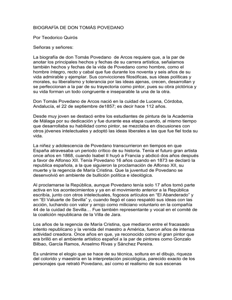 BIOGRAFÍA DE DON TOMÁS POVEDANO