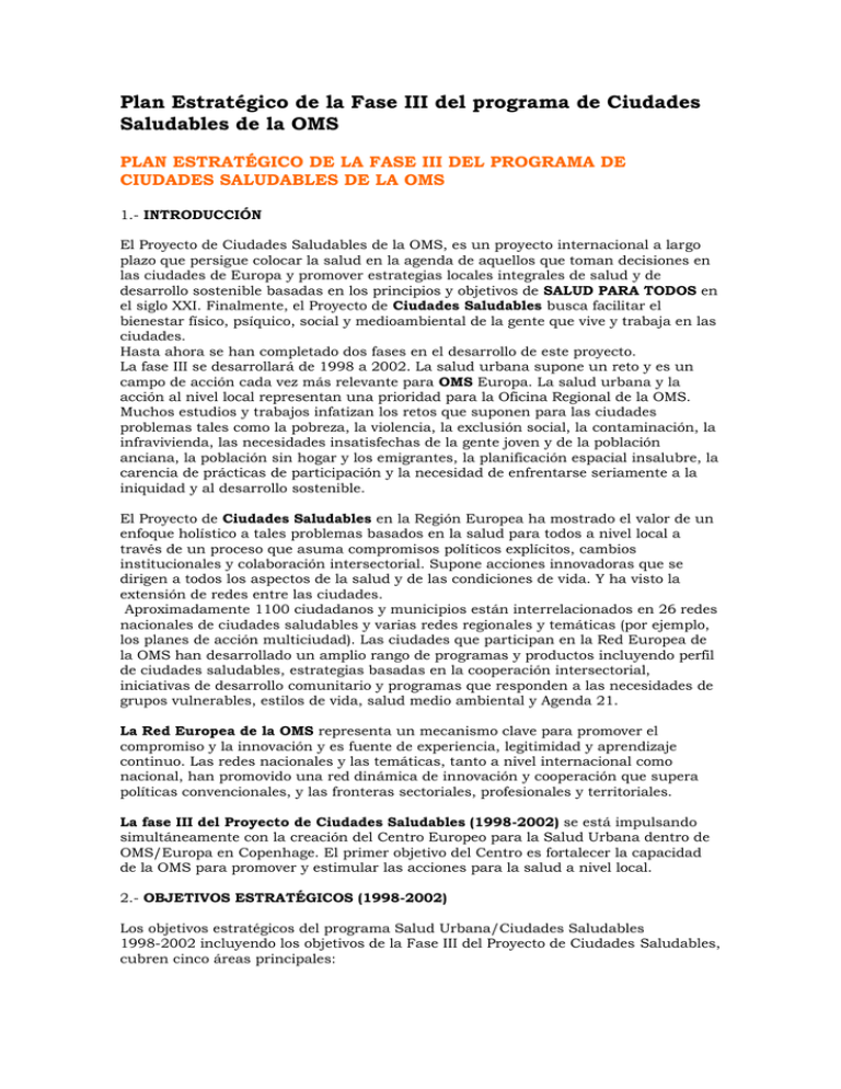 Plan Estratégico de la Fase III del programa de Ciudades