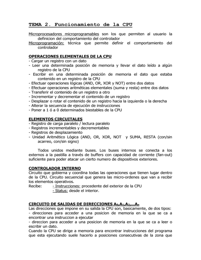 TEMA 2. Funcionamiento de la CPU