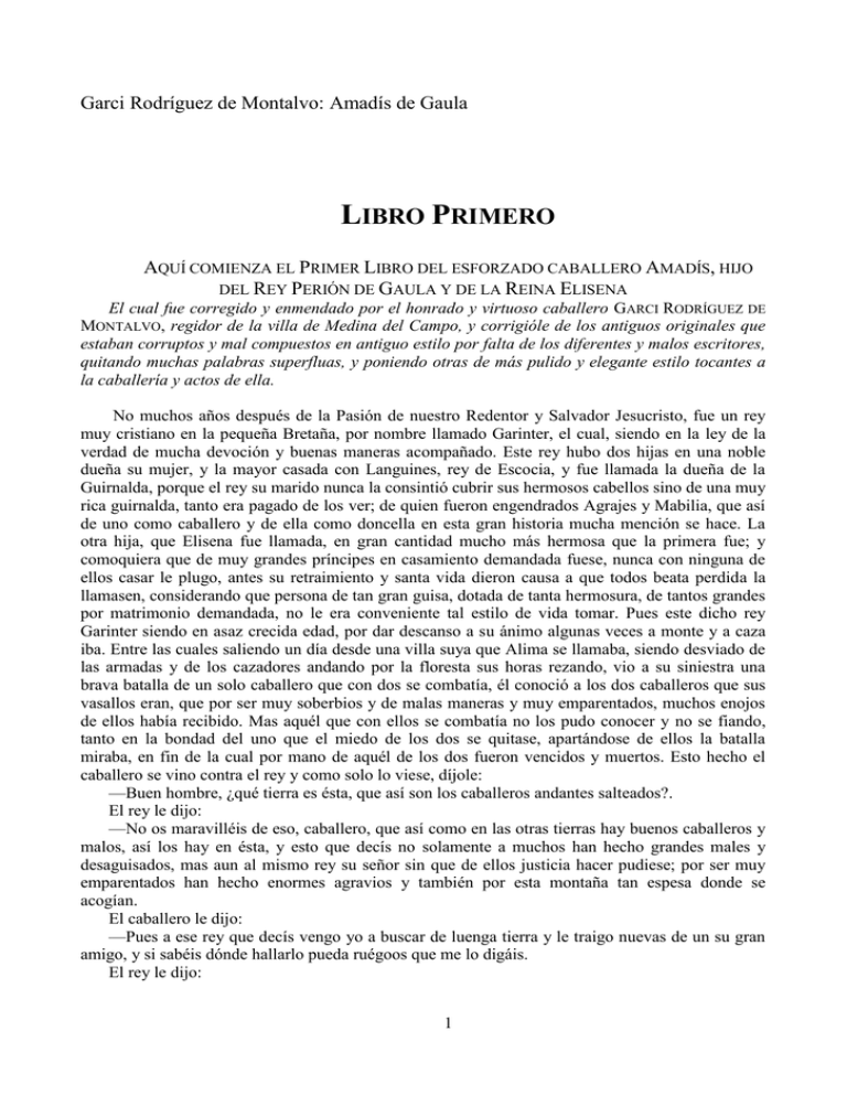 Garci Rodríguez de Montalvo: Amadís de Gaula Libro Primero Aquí