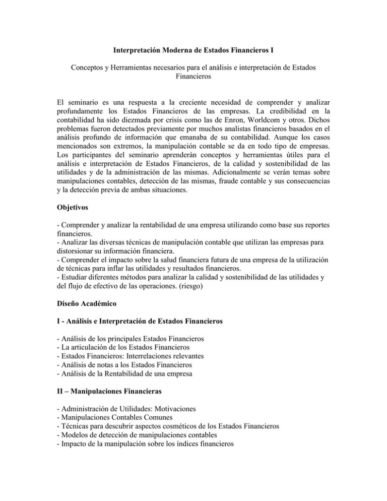 Interpretación Moderna de Estados Financieros I