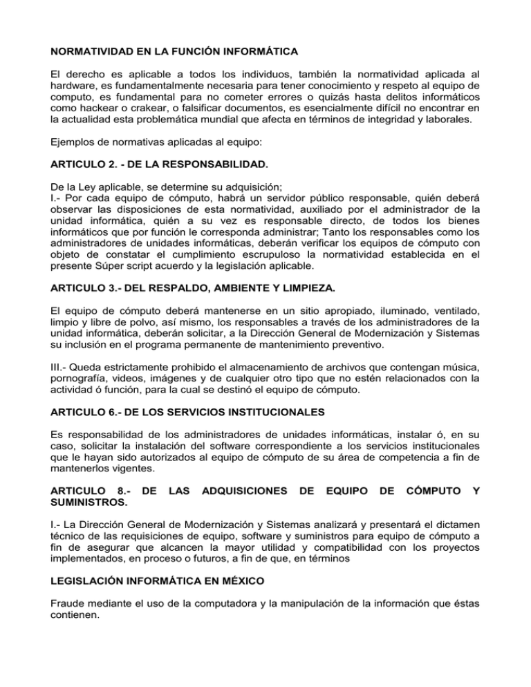 NORMATIVIDAD EN LA FUNCIÓN INFORMÁTICA