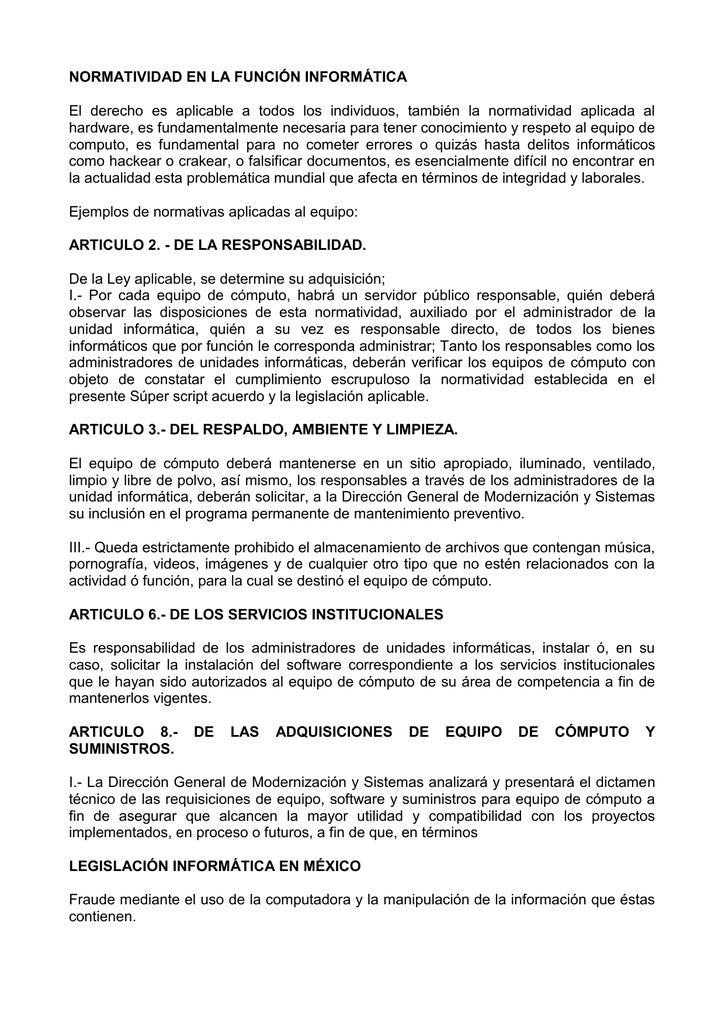 NORMATIVIDAD EN LA FUNCIÓN INFORMÁTICA