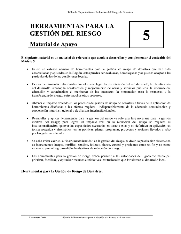 HERRAMIENTAS PARA LA GESTIÓN DEL RIESGO