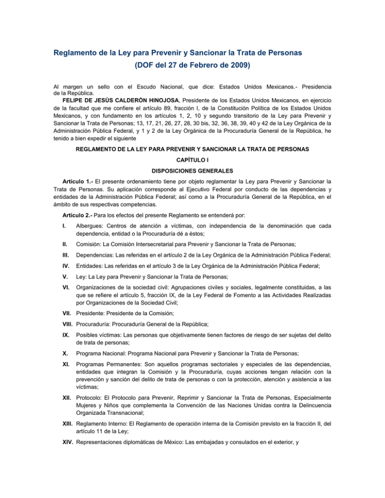 Reglamento De La Ley Para Prevenir Y Sancionar La Trata De Personas