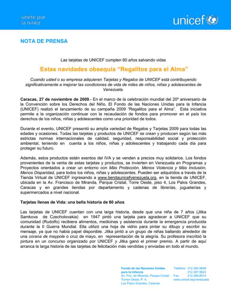 Las tarjetas de UNICEF cumplen 60 años salvando vidas