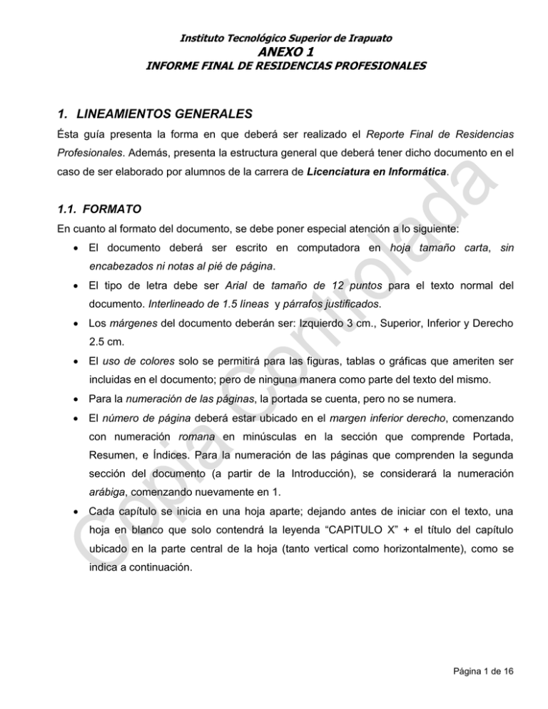 formato de informe final de residencias profesionales