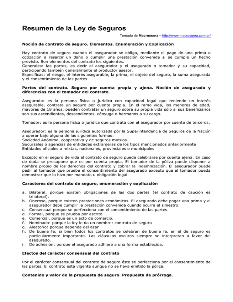 Resumen de la Ley de Seguros