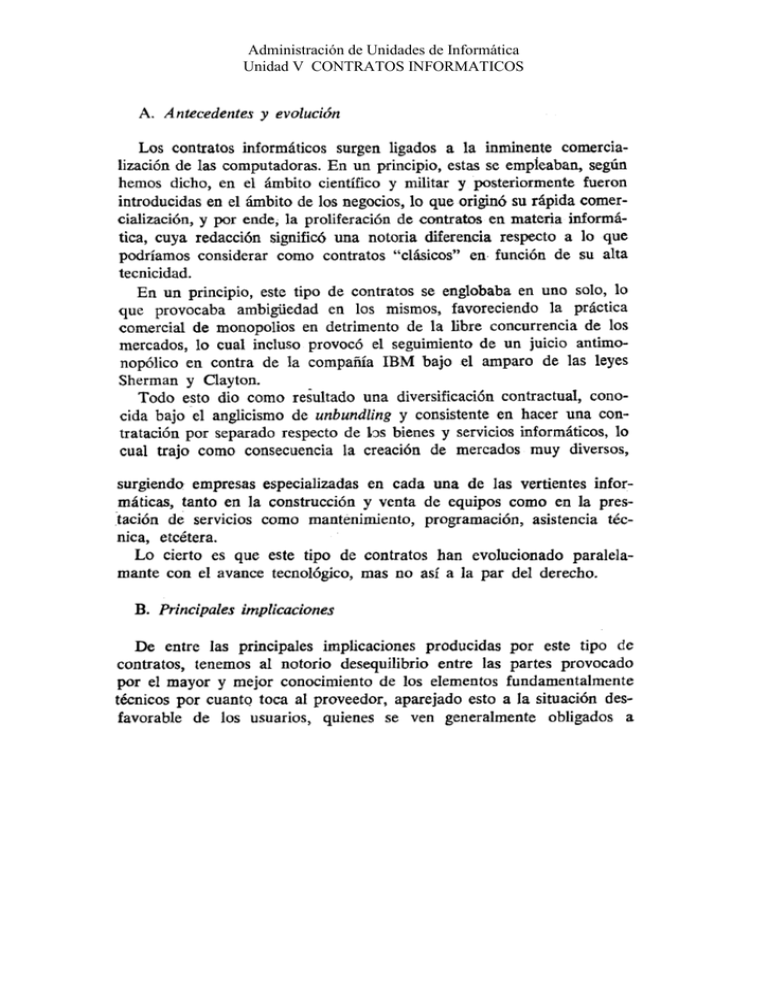 Contratos informáticos de prestación de servicios.