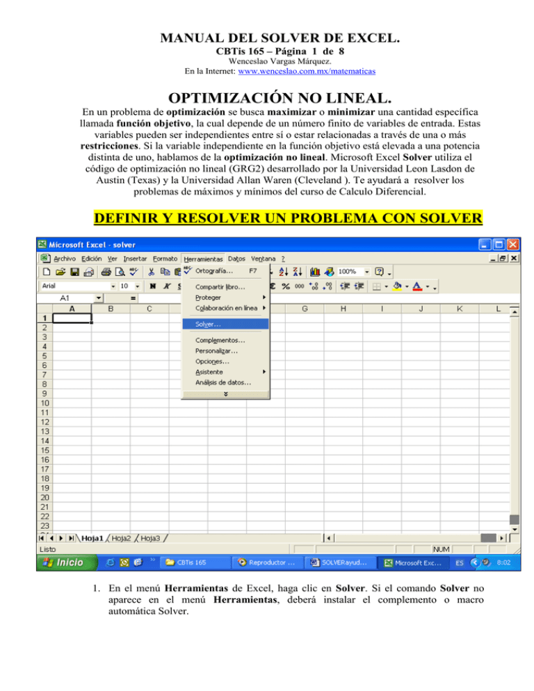Microsoft Excel Solver utiliza el código de optimización