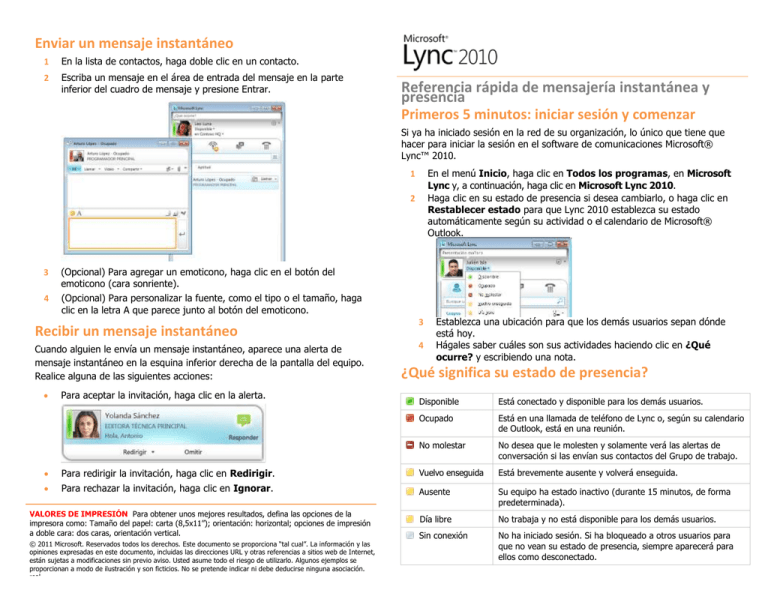 Lync 2010 Instant Messaging and Presence Quick Reference