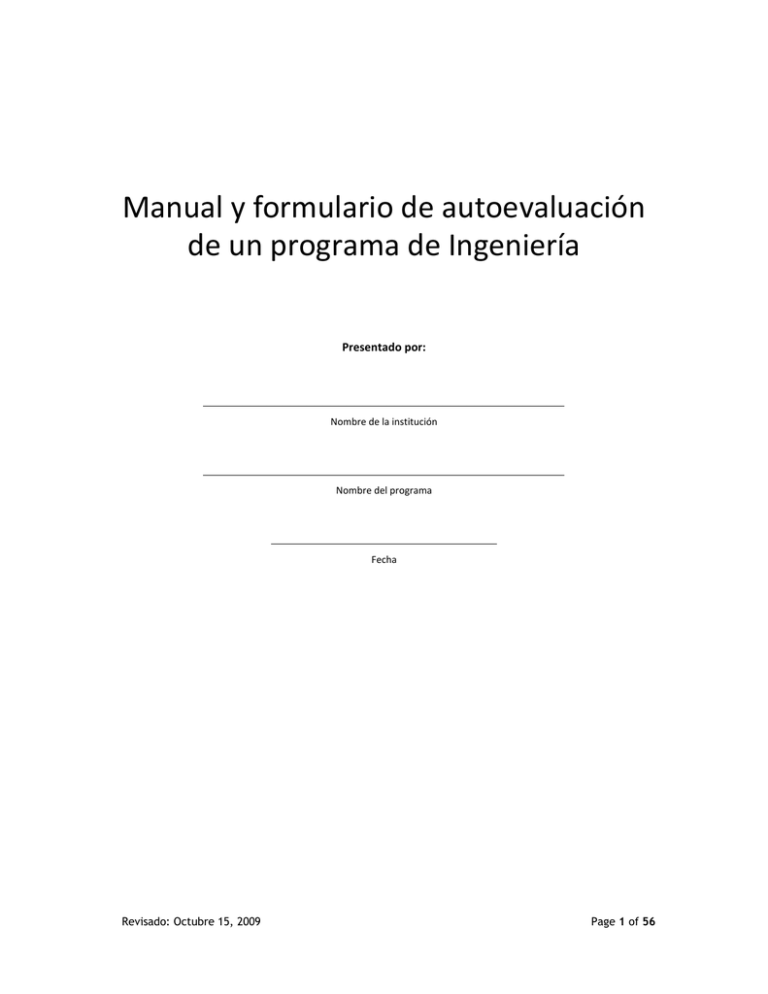 Manual y formulario de autoevaluación de un programa de Ingeniería