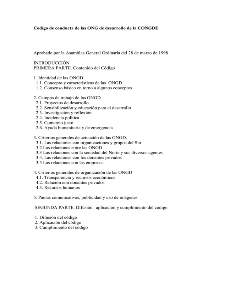 Codigo de conducta de las ONG de desarrollo de la CONGDE