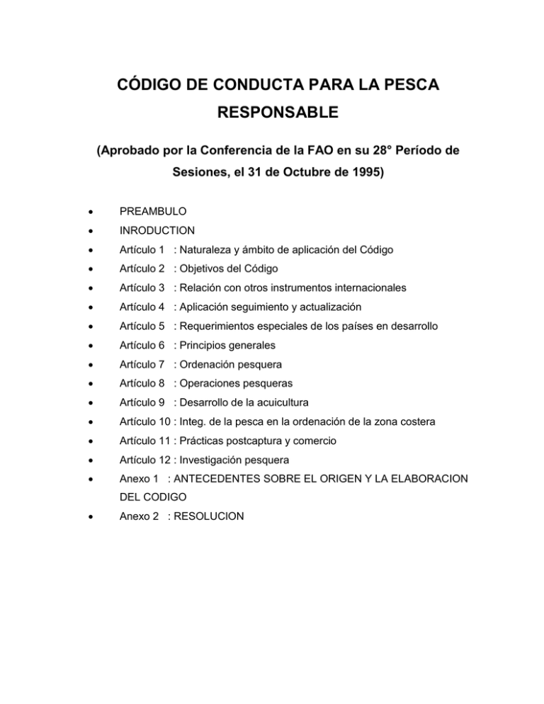 Código de Conducta para la Pesca Responsable